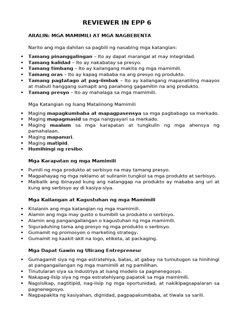 Reviewer in Epp 6 | PDF