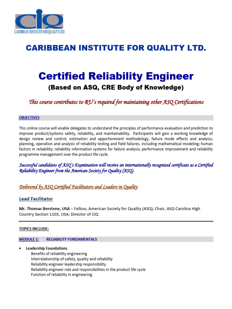 CRE Course Outline (25-O-09) | PDF | Reliability Engineering | Systems ...