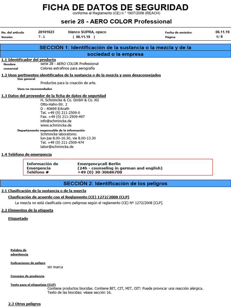 Ficha de Seguridad Ero Color | PDF | Residuos | Agua