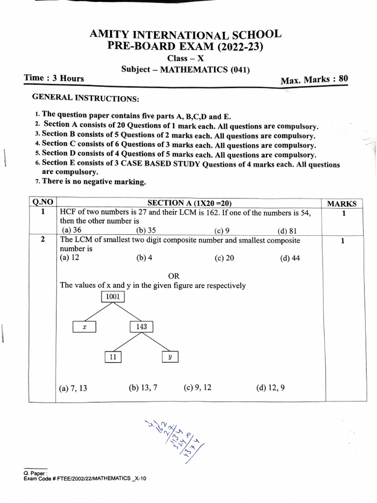 Preboard Maths Paper AISN | PDF | Mathematics | Mathematical Objects