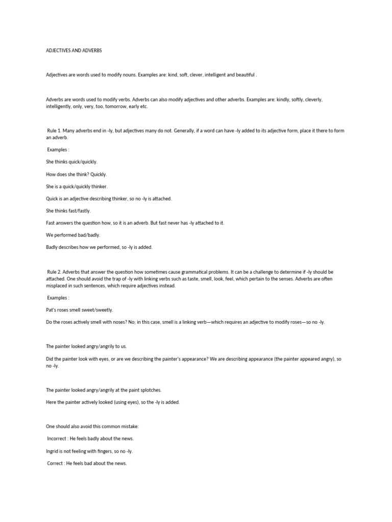 Adjectives And Adverbs Pdf Adverb Adjective