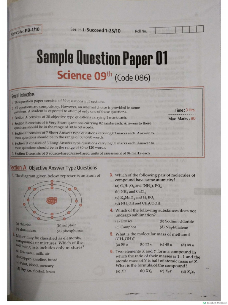 Science Class IX Sample Papers | PDF