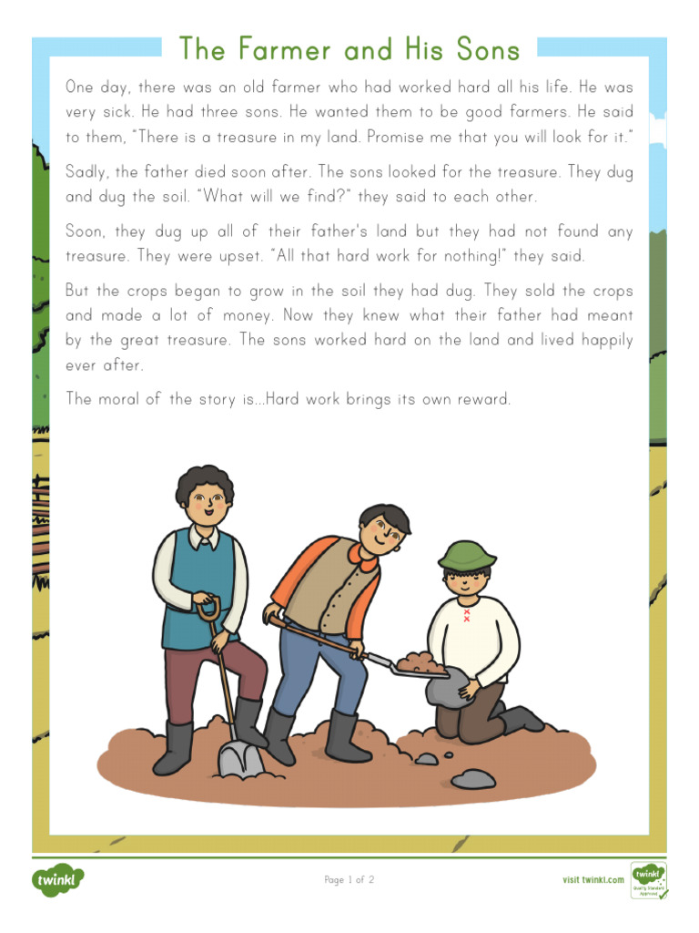 Second Grade The Farmer and His Sons Reading Comprehension Activity ...