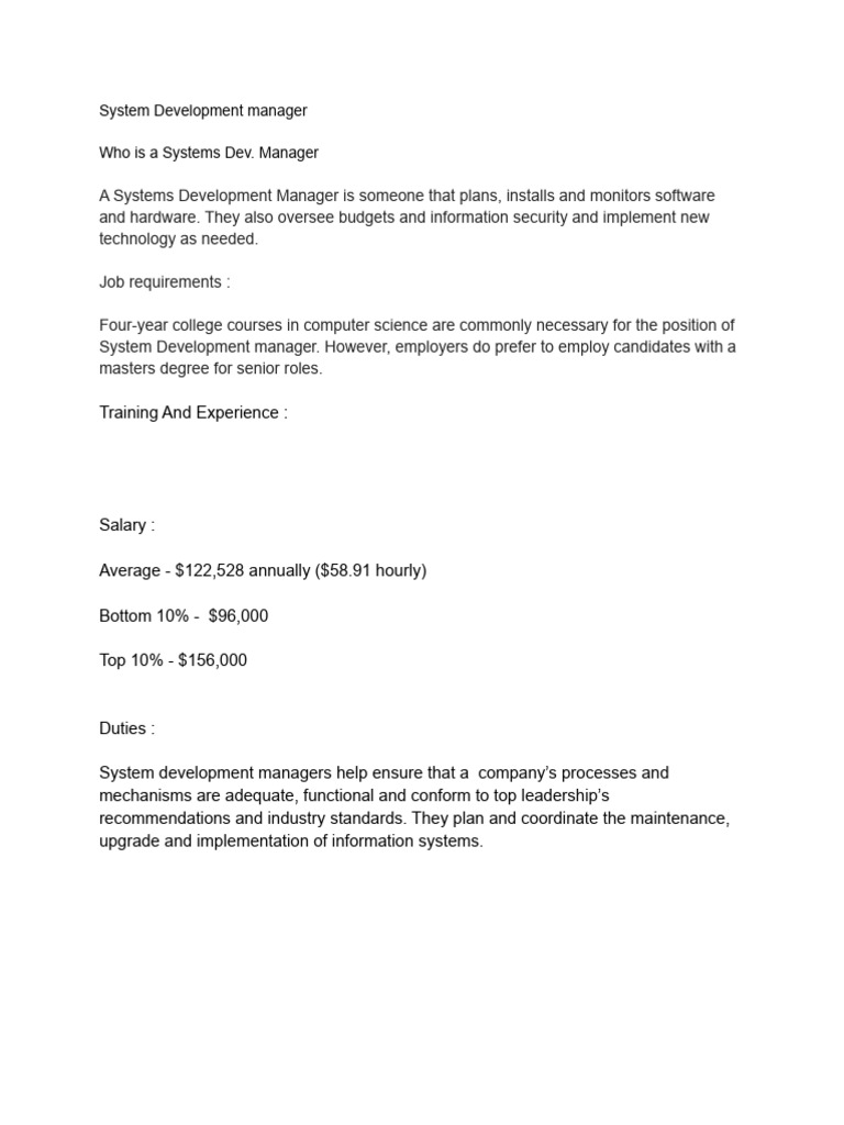 Systems Development Manager Guide | PDF