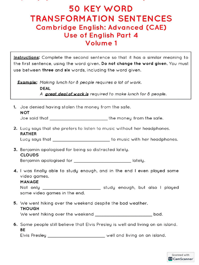 50 KEY WORD TRANSFORMATIONS | PDF