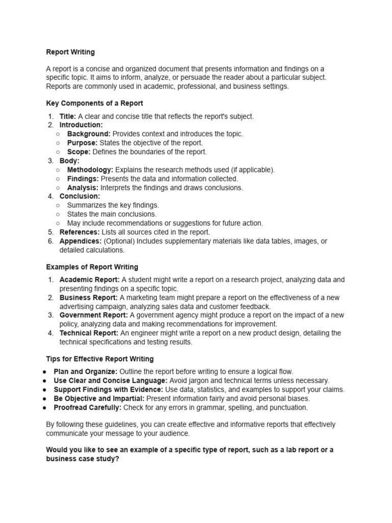 What is report writting explain with examples | PDF