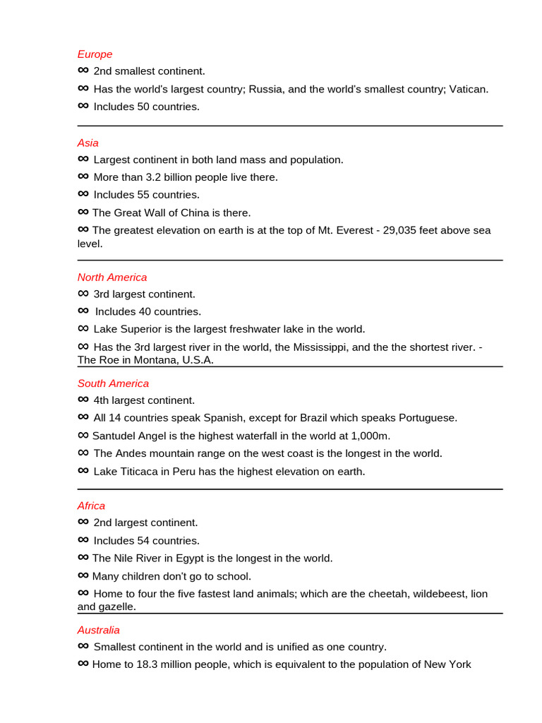 Facts About the Seven Continents | PDF