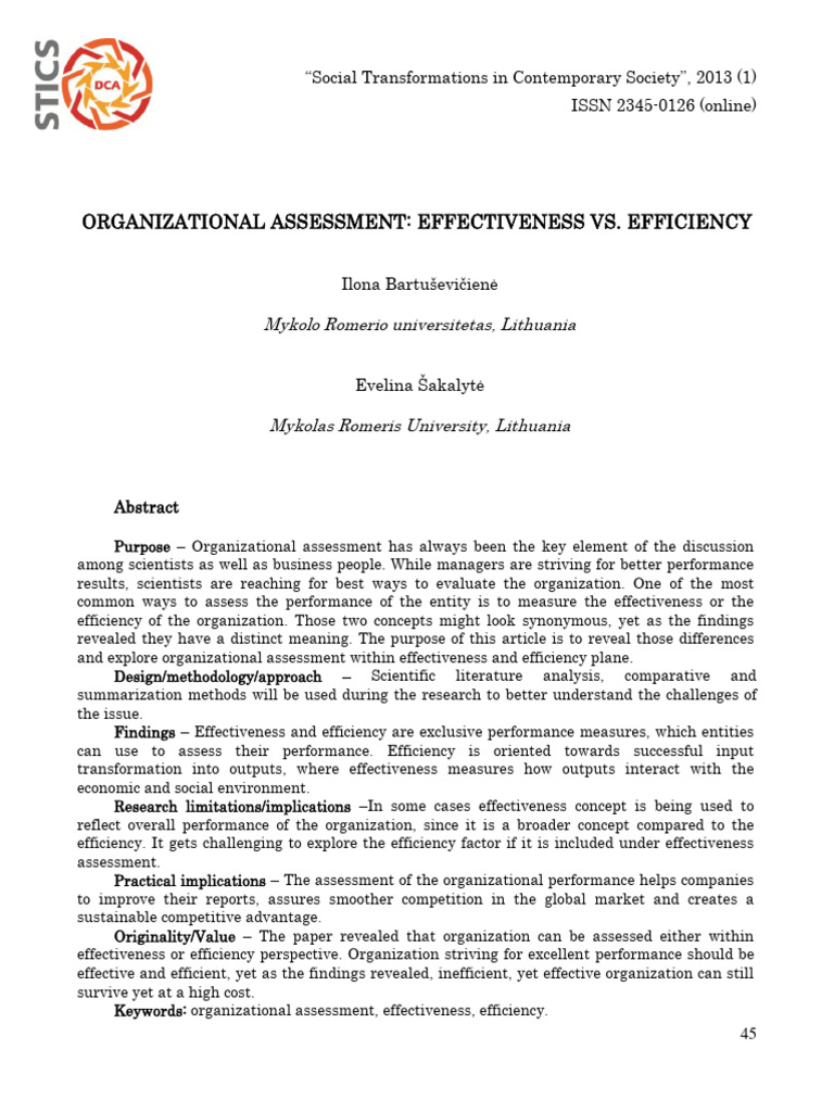 119-Organizational Assessment Effectiveness vs. Efficiency | PDF ...