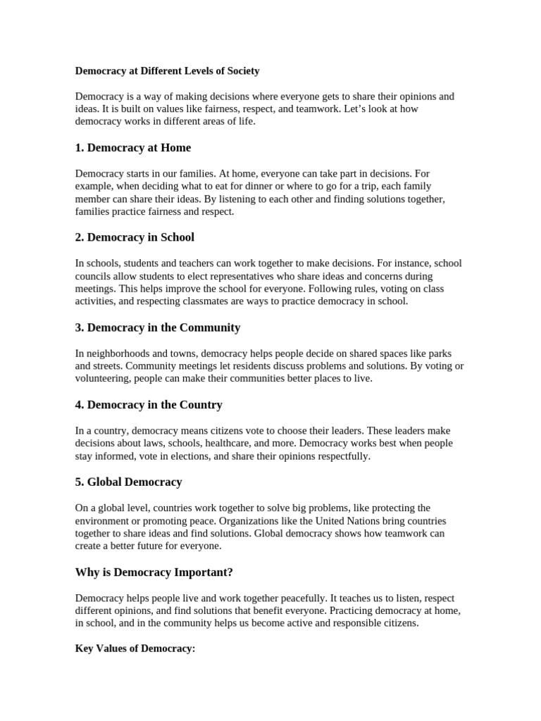 Democracy at Different Levels of Society | PDF | Democracy | Political ...
