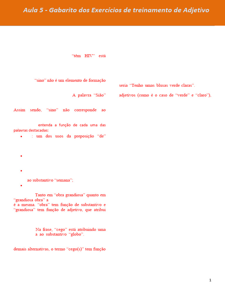 Aula 5 - Gabarito Dos Exercícios de Treinamento de Adjetivo | PDF ...