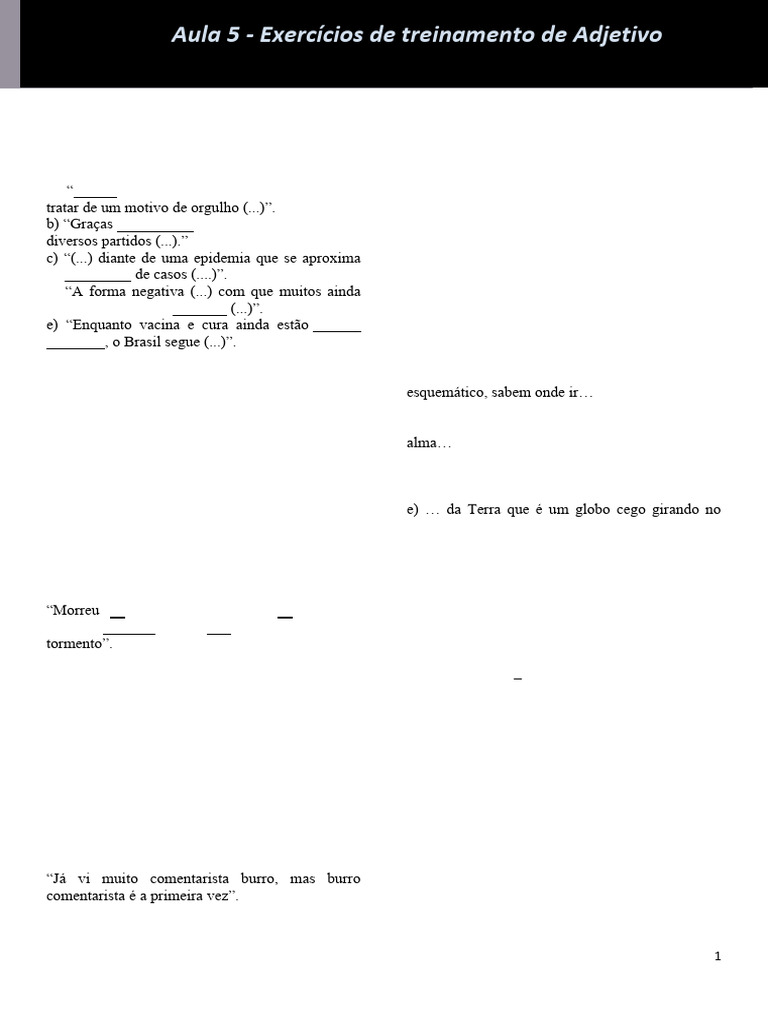 Aula 5 - Exercícios de Treinamento de Adjetivo | PDF | Adjetivo ...