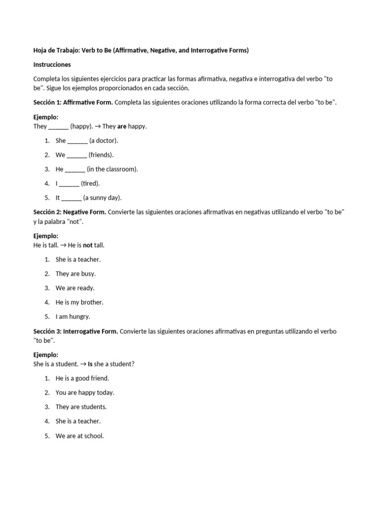 Ejercicios del Verbo "To Be" | PDF