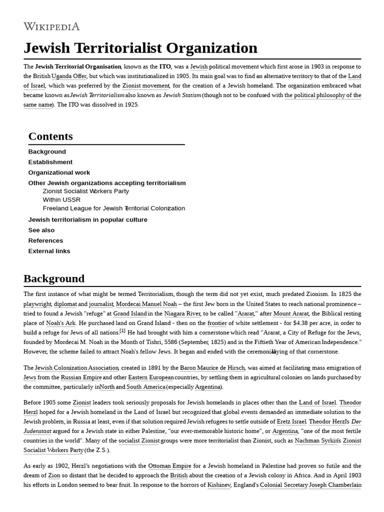 Jewish Territorial Organization Overview | PDF | Jews And Judaism ...