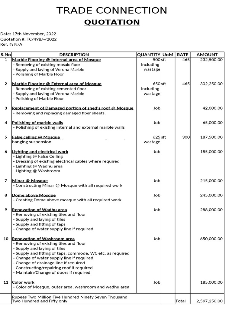Quotation PA Mosque Area | PDF | Tile | Building Engineering