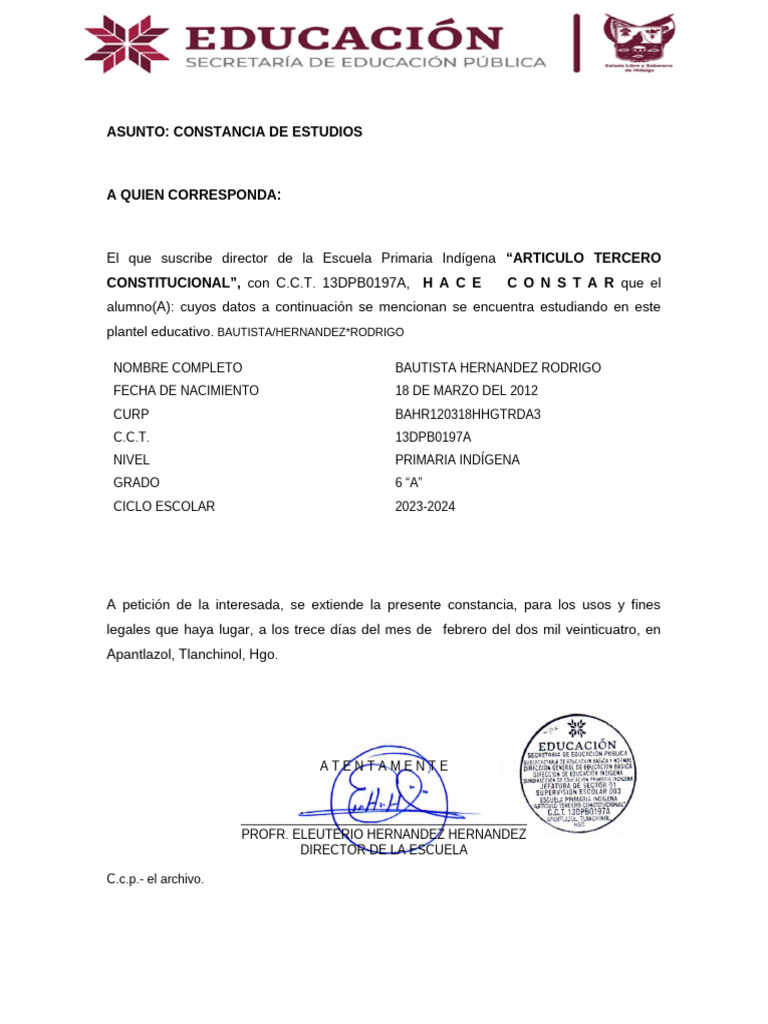 Constancia de Estudio | PDF