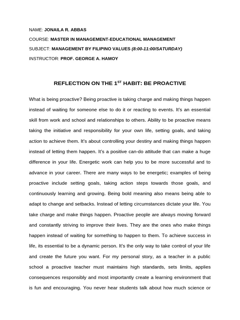 MBFV Sat Schedule Reflection On Proactive BEPROACTIVE | PDF