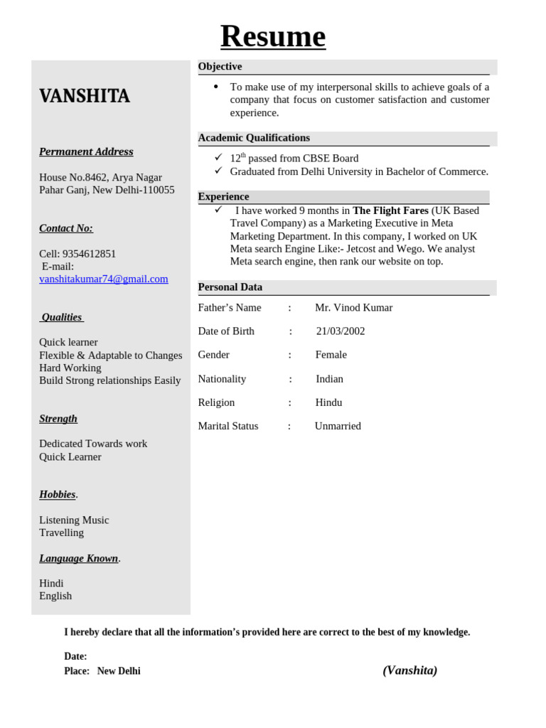 Vanshita Resume.. | PDF