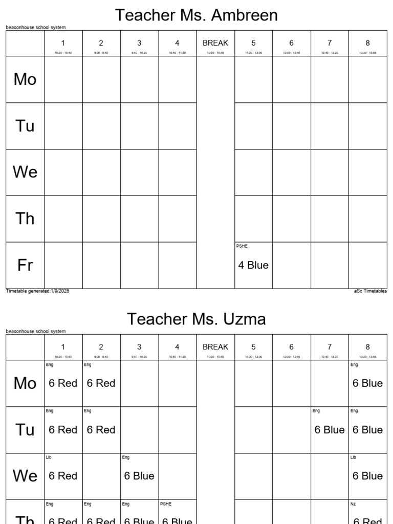 6 & 7 Teachers TT 2025 | PDF