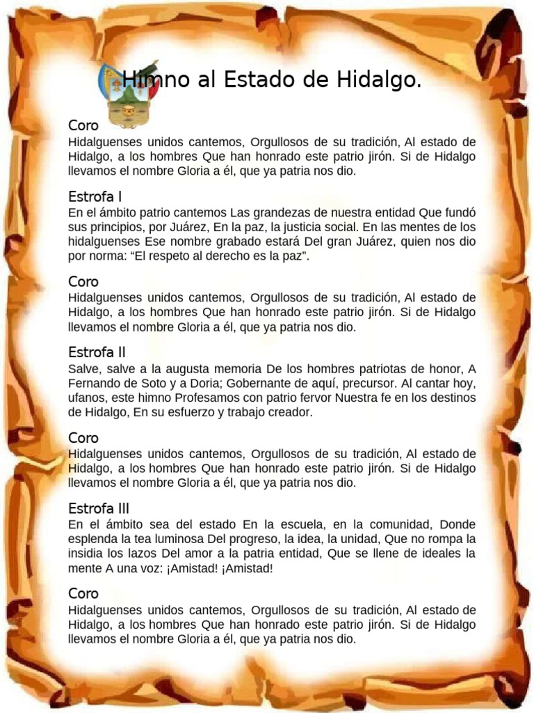 Himno al Estado de Hidalgo: Letra Completa | PDF