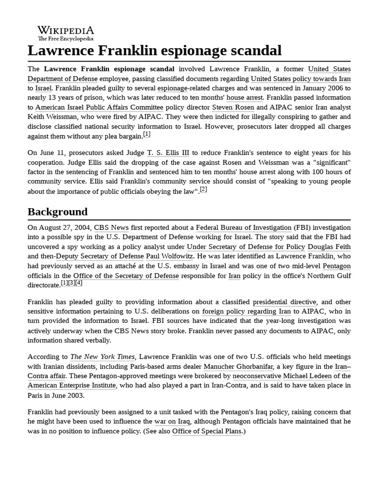 Lawrence Franklin Espionage Case Overview | PDF | Federal Government Of ...