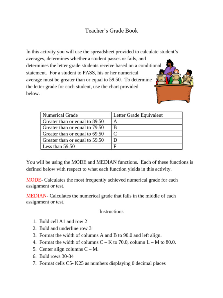 Teacher's Grade Book Spreadsheet Guide | PDF