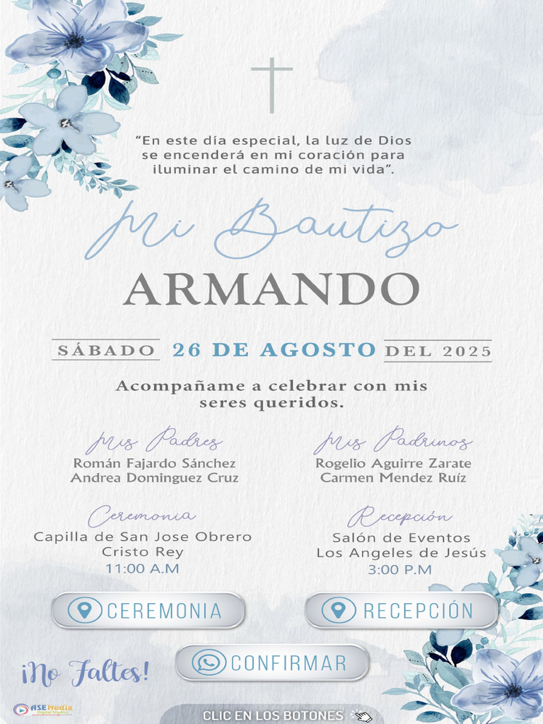 Invitación Interactiva Mi Bautizo con Flores Azules | PDF