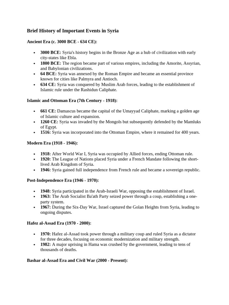 Brief History of Important Events in Syria | PDF | Syria | Bashar Al Assad