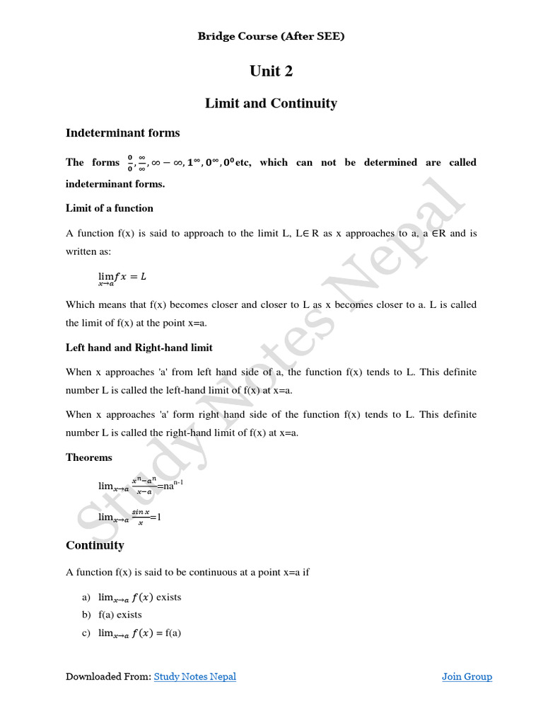Unit 2 Limit and Continuity | PDF