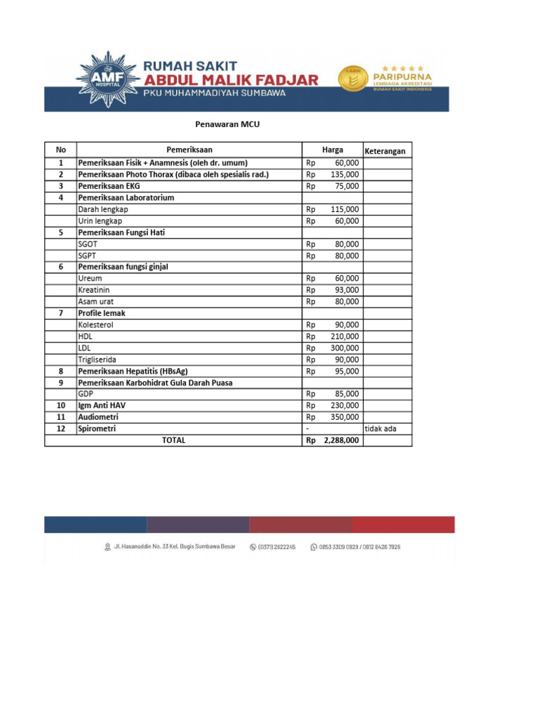 TARIF MCU AMF HOSPITAL | PDF