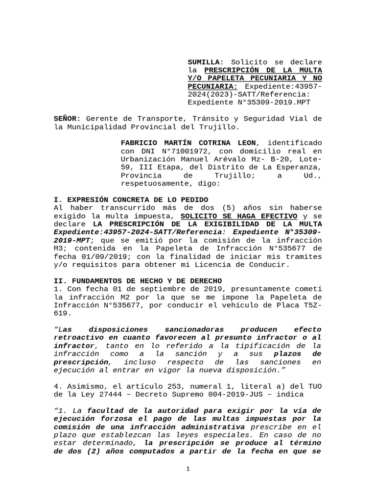 Prescripcion de Papeletas | PDF | Estatuto de limitaciones | Multa (pena)