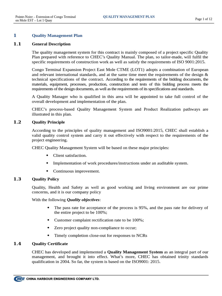 F. Quality Management Plan For CTME Lot 1 | PDF | Welding | Construction