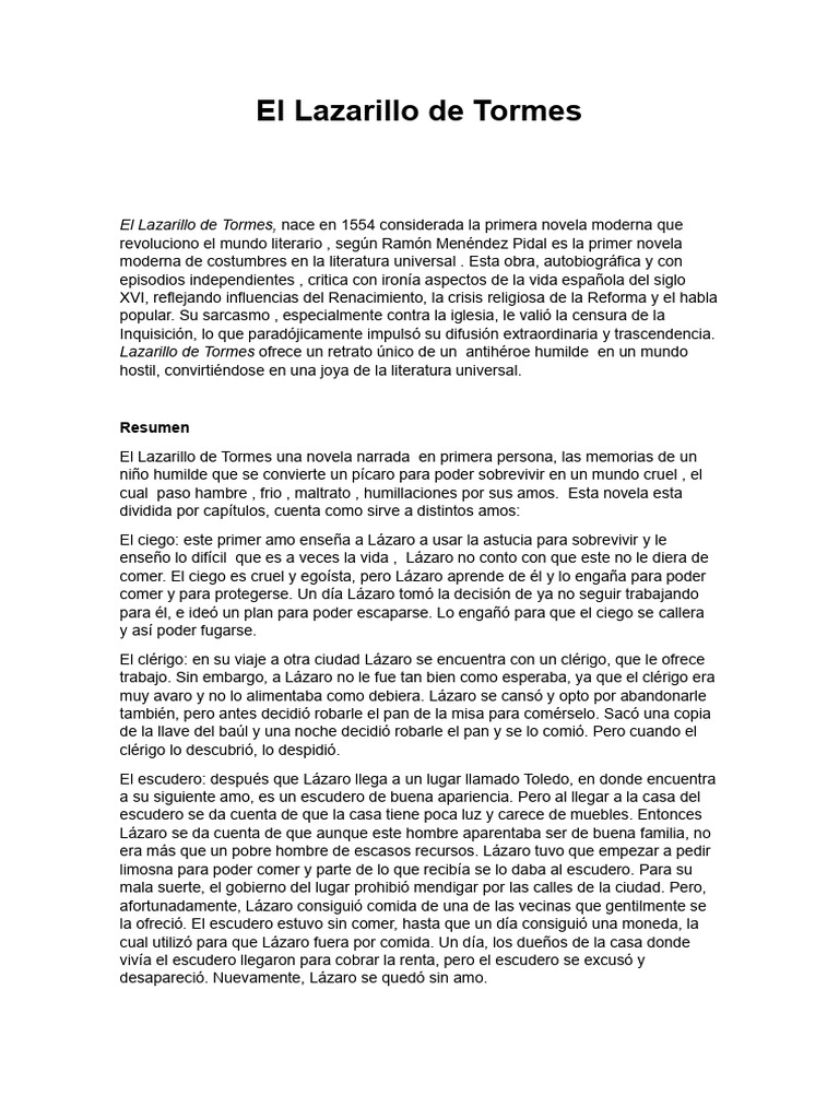 I El Lazarillo de Tormes | PDF
