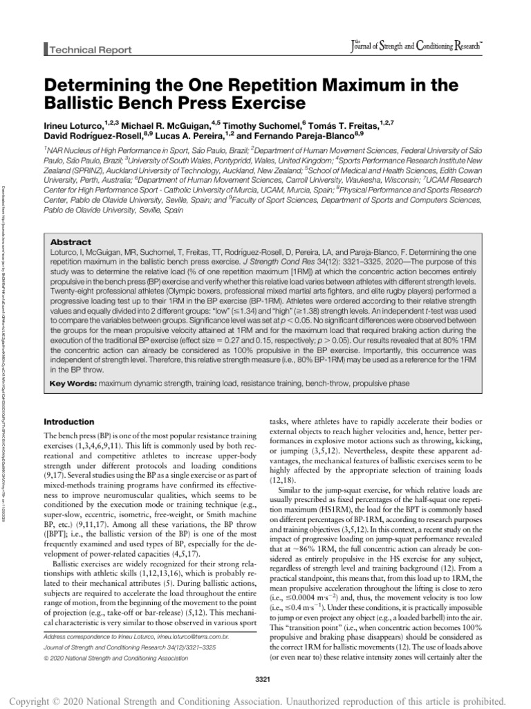 One Repetition Max in Ballistic Bench Press | PDF | Strength Training ...