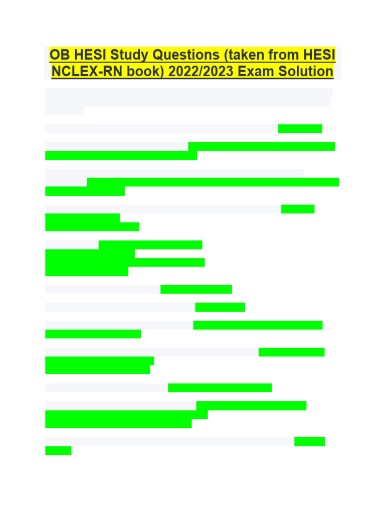 OB HESI Study Questions (taken from HESI NCLEX-RN book) 2022-2023 Exam Solution | PDF ...