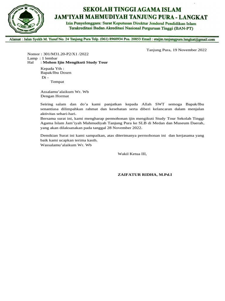 Surat Ijin Ke Slb Medan 28 Nov 2022 | PDF