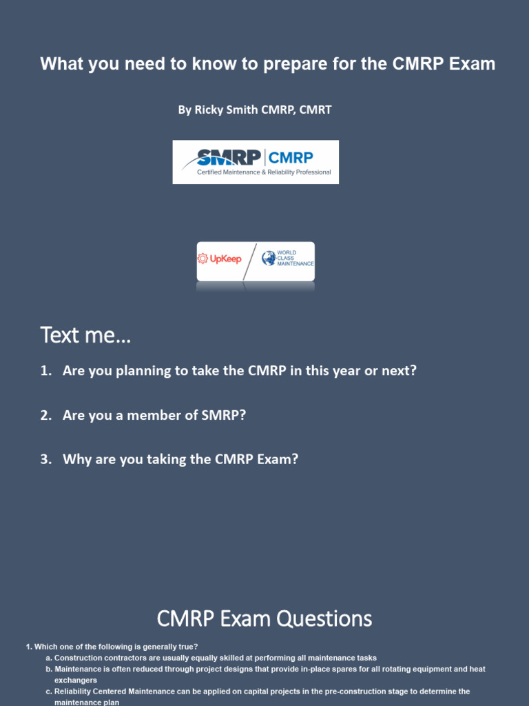 What You Need To Know To Prepare For The CMRP | PDF | Reliability ...