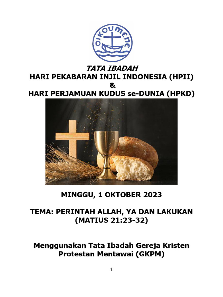 Tata Ibadah HPII_HPKD 2023 oleh Sinode GKPM (B) | PDF