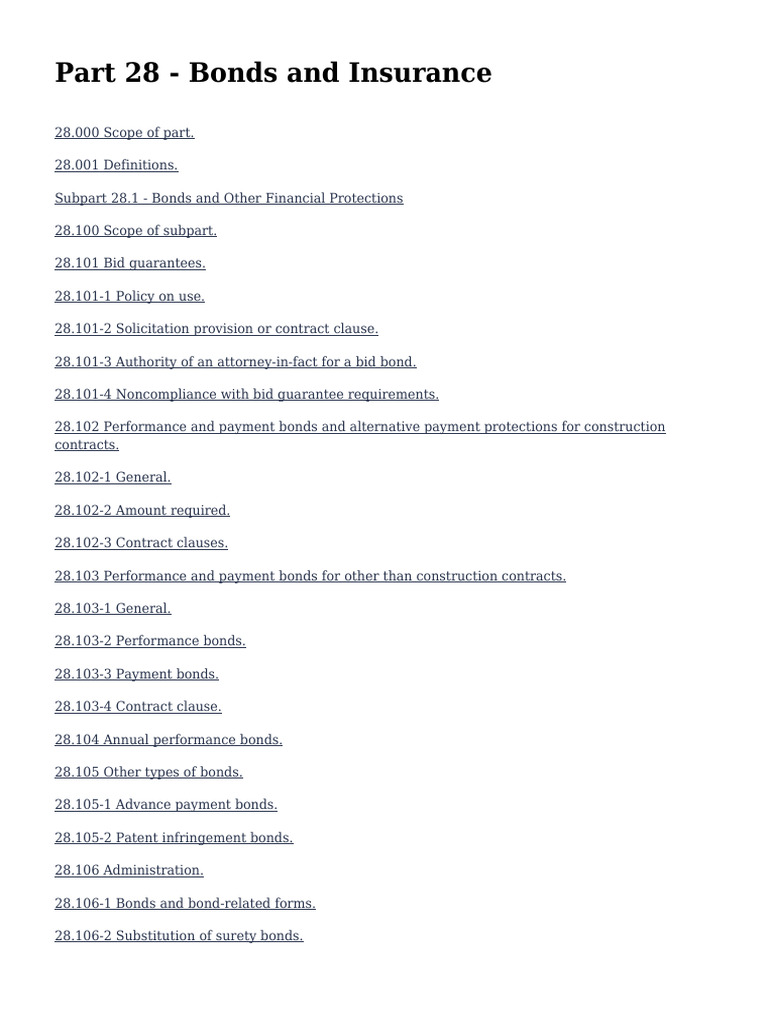 Part 28 - Bonds and Insurance | PDF | Surety | Guarantee