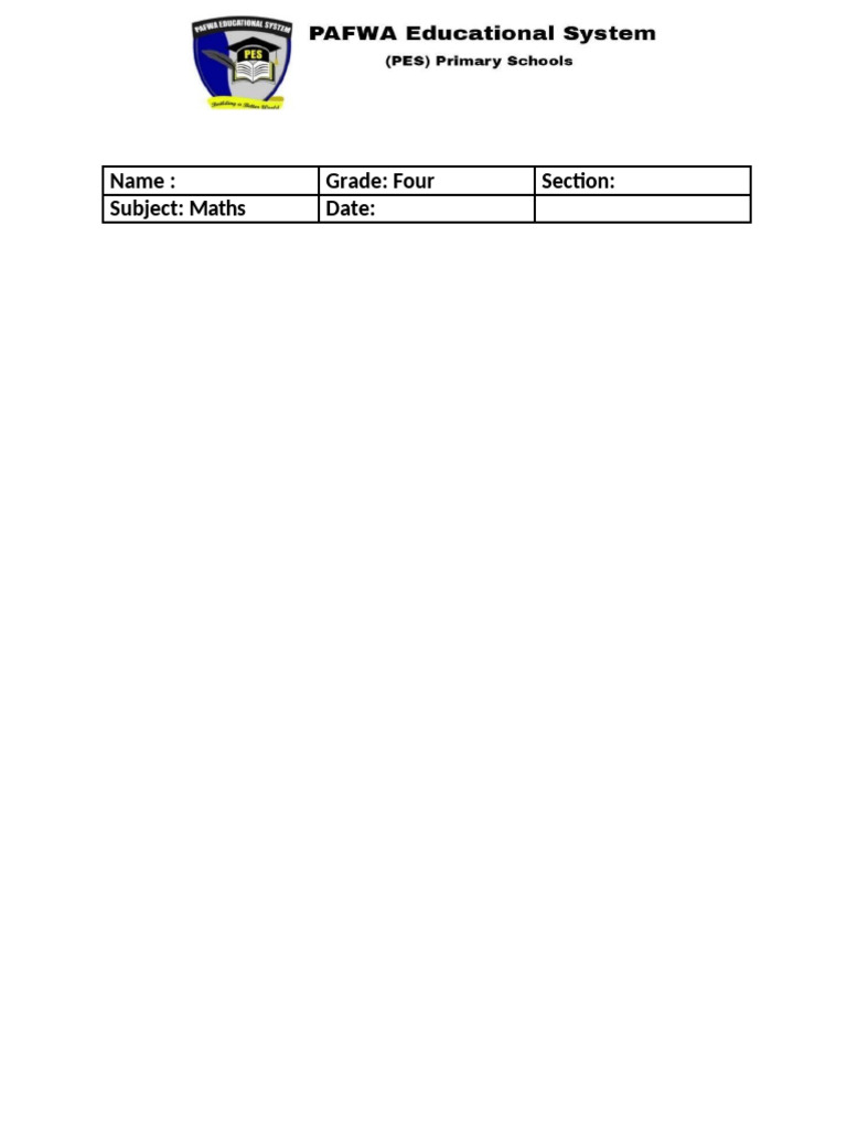 Maths Worksheet Grade 4 January 2025 | PDF