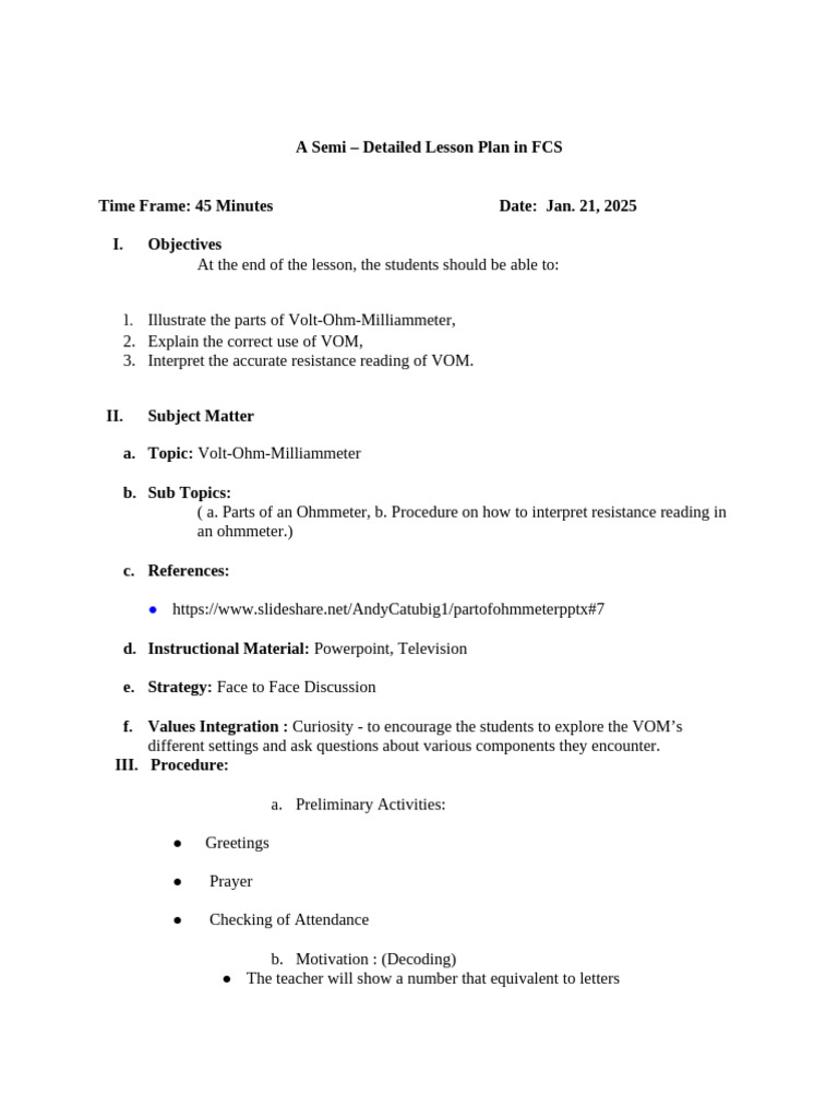 Lesson Plan in Electronics (Day2) | PDF | Resistor | Electrical Engineering