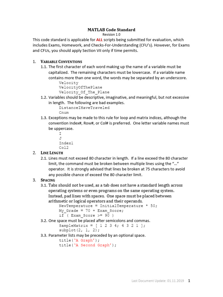 MATLAB Code Standards Guide | PDF | Software Development | Computer Programming