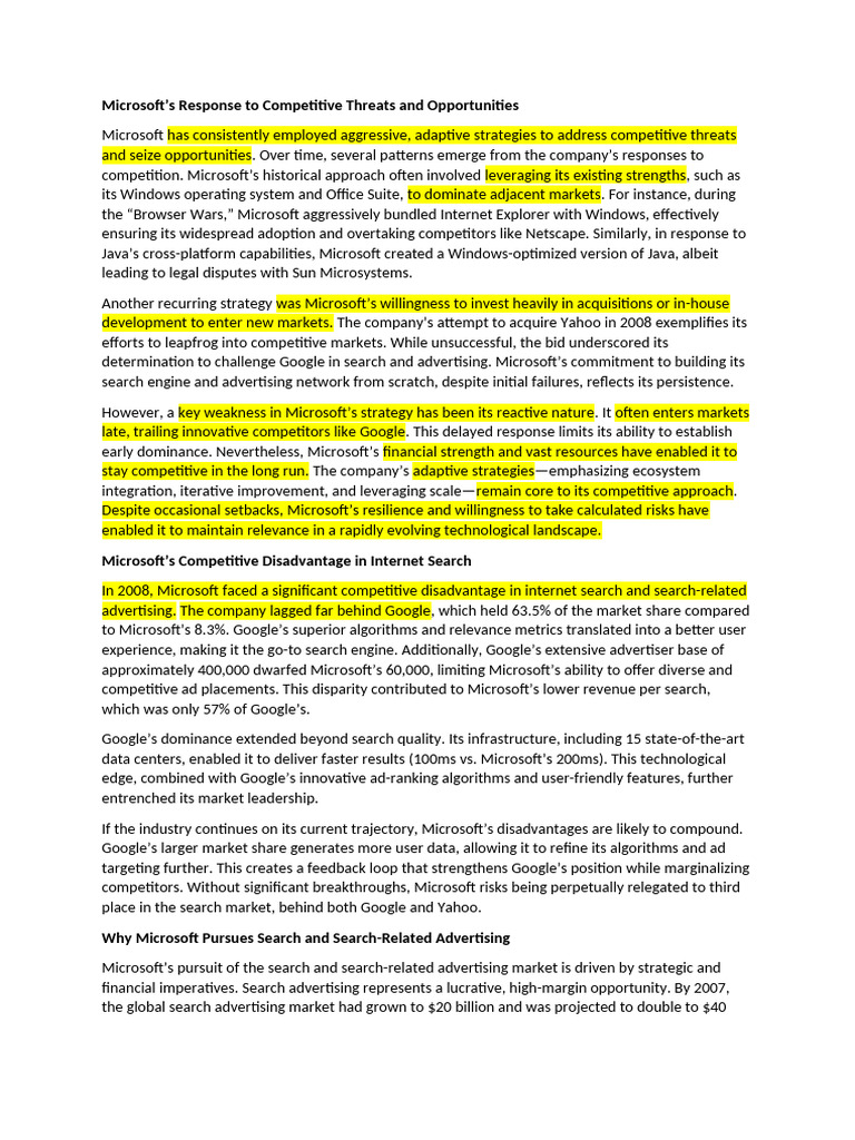 Microsoft’s Competitive Strategies in Search | PDF | Microsoft ...