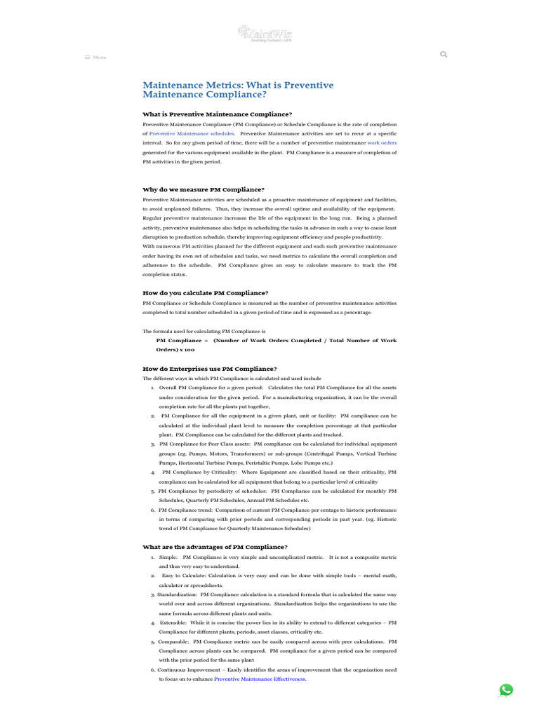 #1 Industry 4.0 CMMS - MaintWiz - Maintenance Metrics - PM Compliance ...