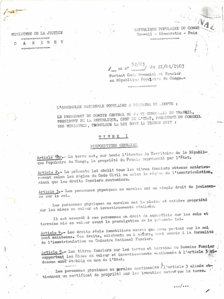 Loi N°52-83 Du 21-04-1983 Portant Code Domanial Et Foncier en République Populaire Du Congo | PDF