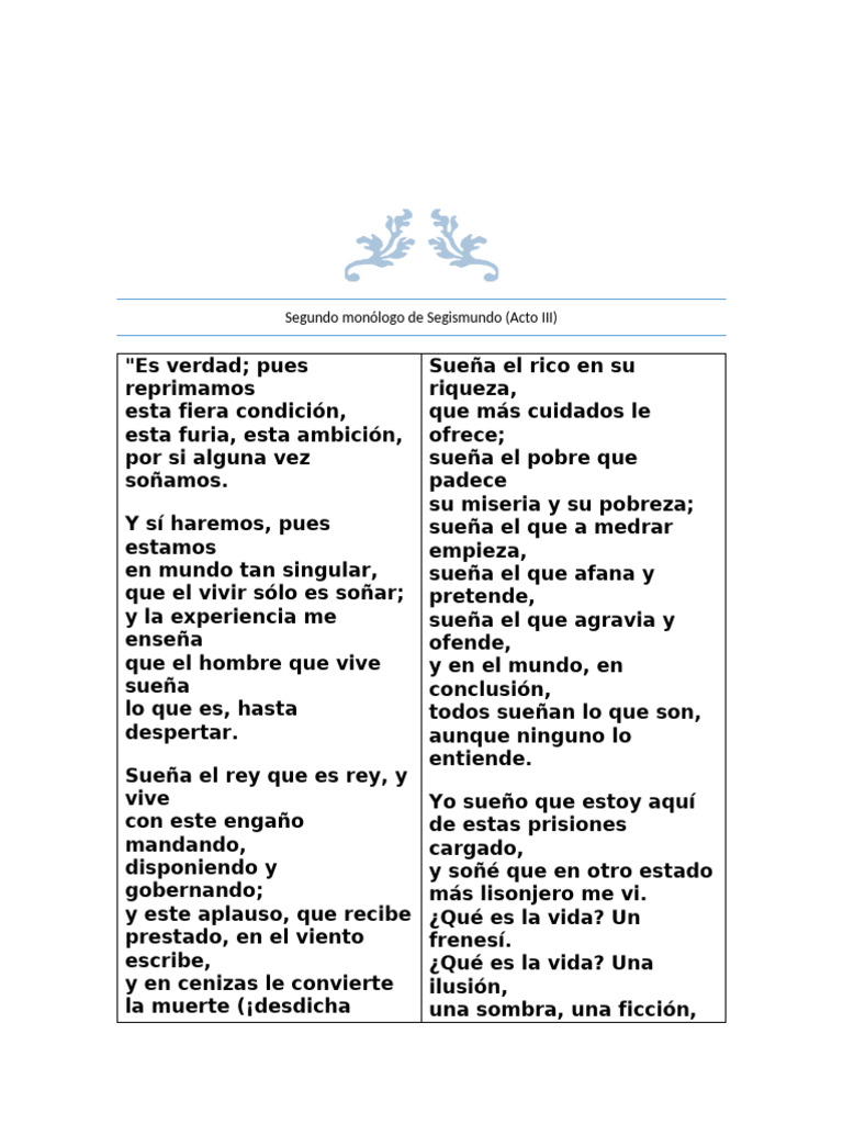 Segundo Monólogo de Segismundo | PDF
