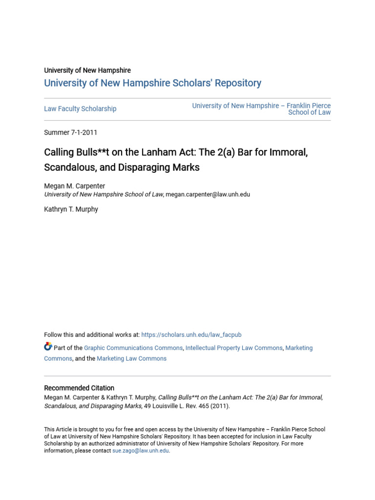 Lanham Act: Issues with 2(a) Bars | PDF | Lanham Act | Trademark