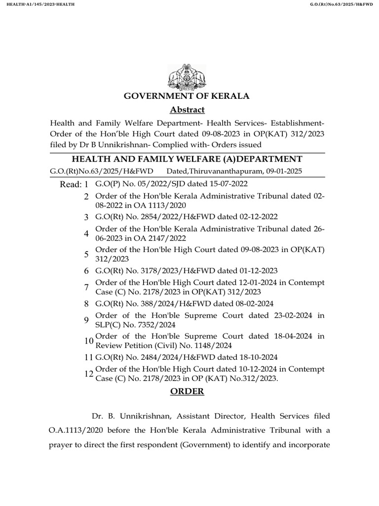 DR B Unnikrishnan - Complied With - Orders Issued Hon'ble High Court ...