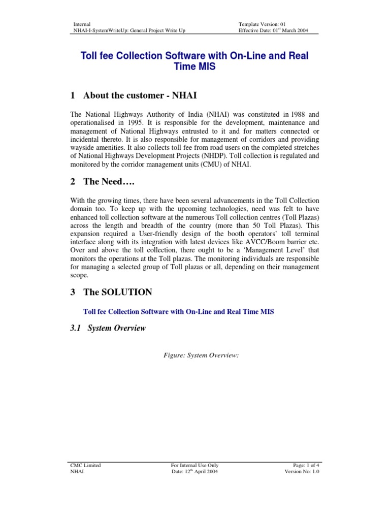 Toll Plaza Management Case Study NHAI | PDF | Toll Road | Databases