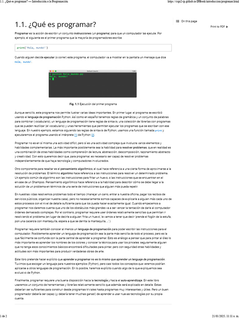 1.1. ¿Qué Es Programar_ — Introducción a La Programación - UniAndes 2020 | PDF | Lenguaje de ...
