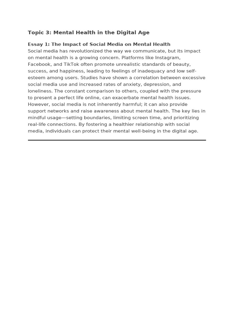 Topic 3 Mental Health in The Digital Age | PDF